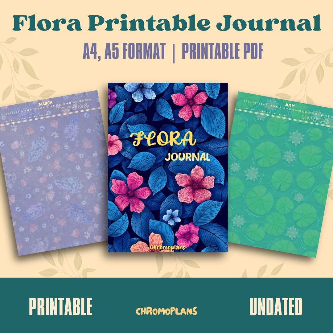 Printable Journal FLORA | Daily Diary, A4 & A5 Notebook, Nature ...