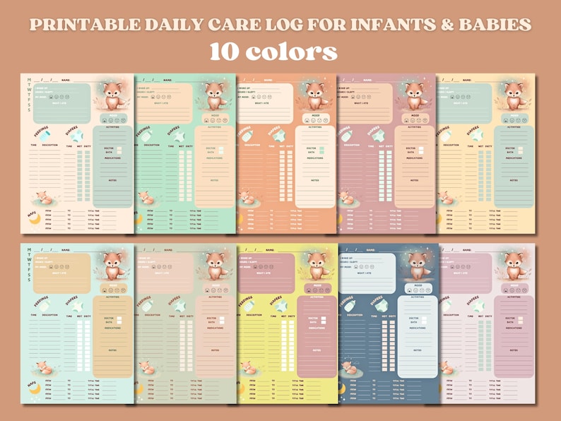 Printable Baby Care Log: Fox Design, Daily Tracker (PDF) - Etsy