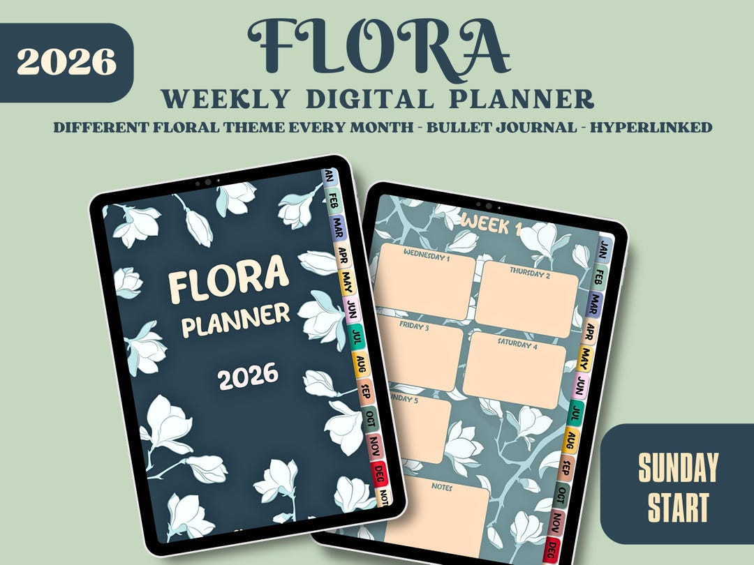 Flora Planner 2026 Sunday Start | Weekly Digital Planner | Floral Theme ...