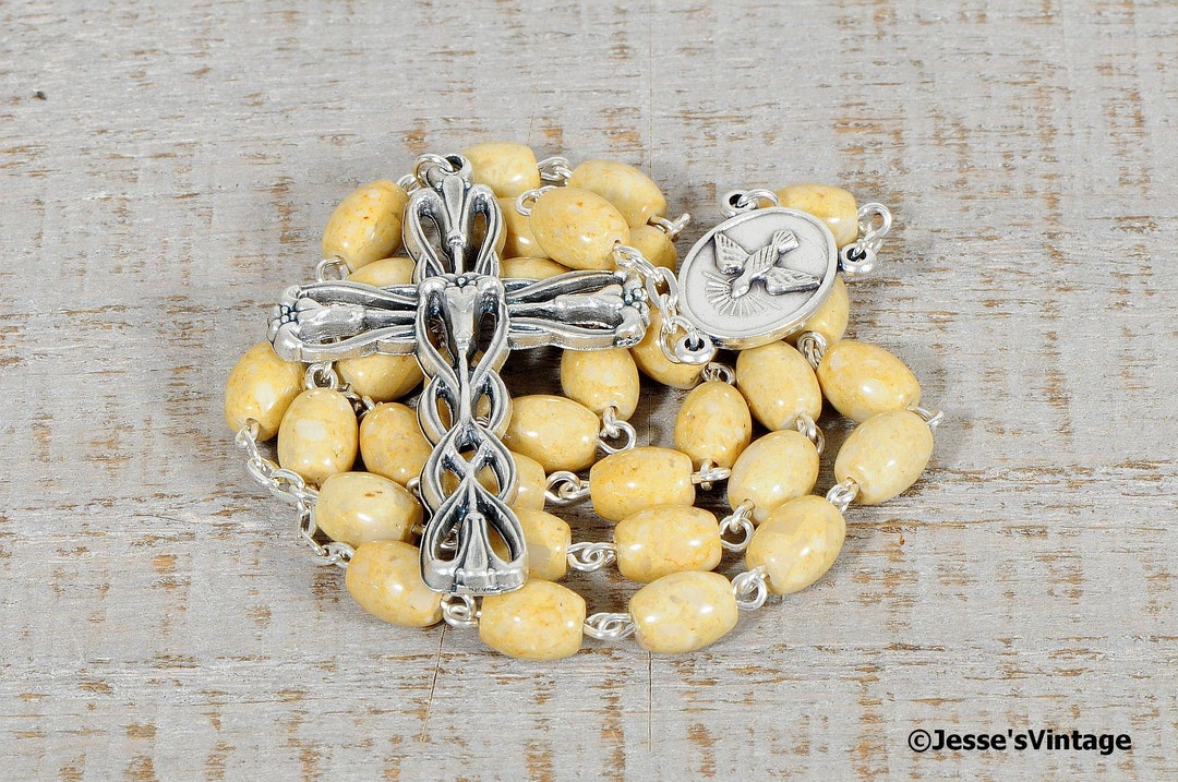 Anglican Rosary Beads Tan Riverstone Natural Stone Beads Prayer Beads ...
