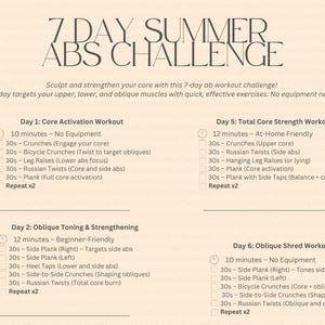 7 Day Ab Workout Challenge | Printable Core Workout Plan | No Equipment ...