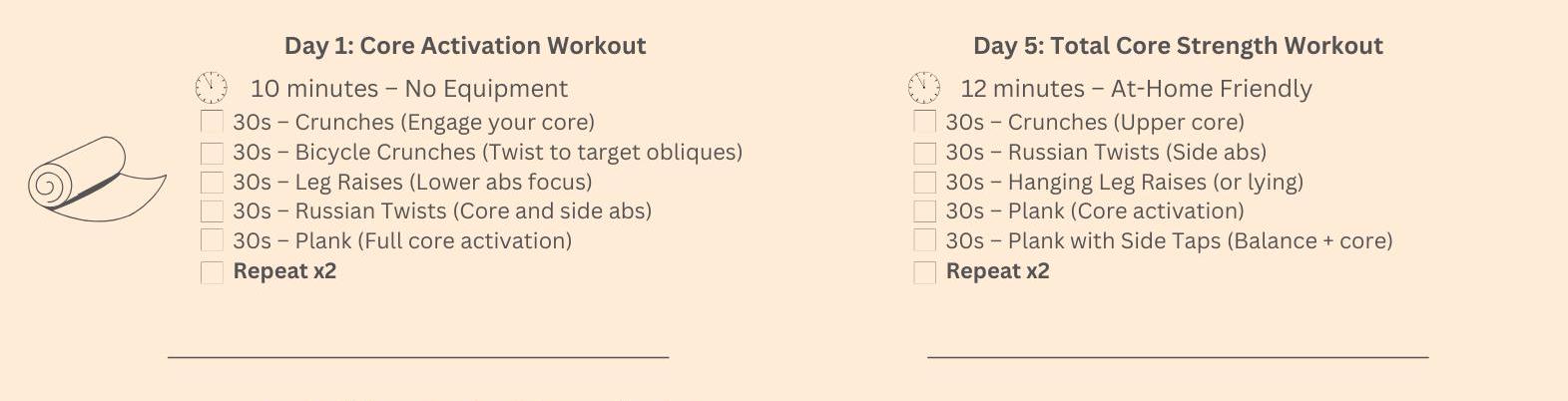 7 Day Ab Workout Challenge | Printable Core Workout Plan | No Equipment ...
