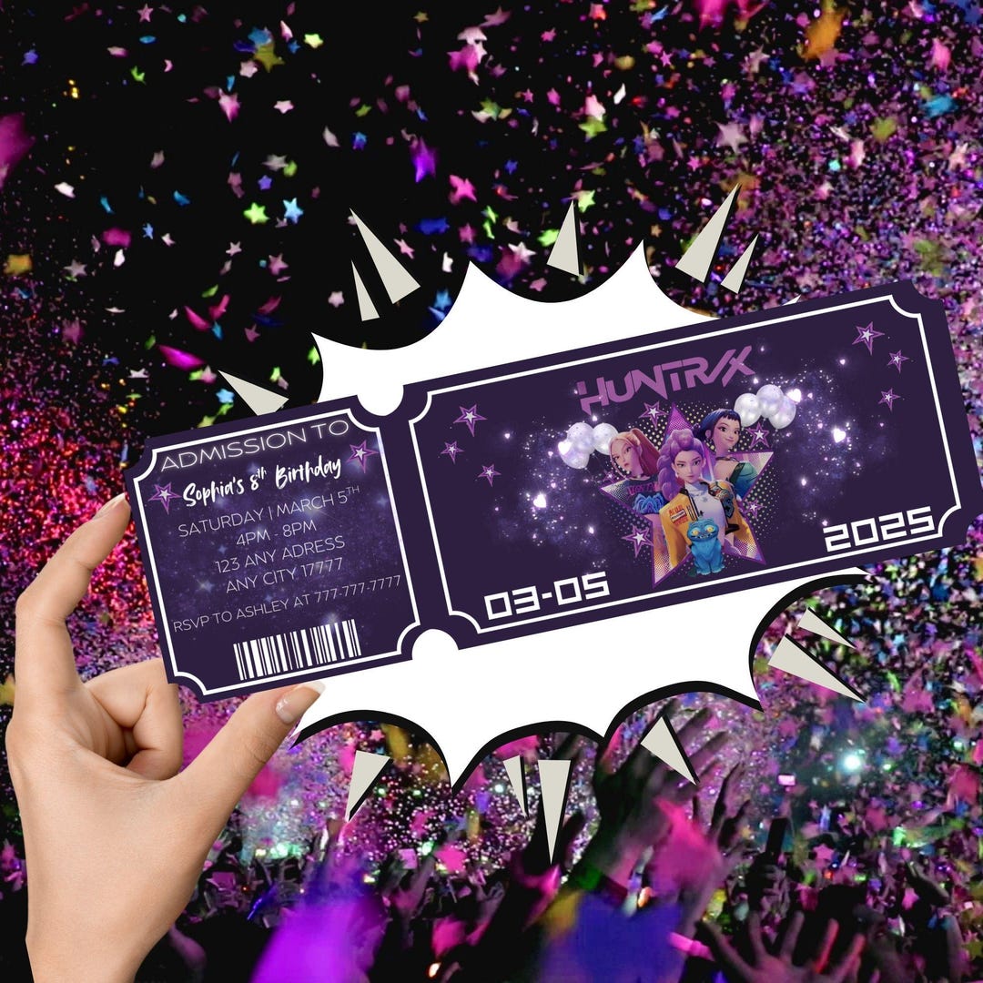 Editable Invitation/kpop Demon Hunter Birthday/huntrix Concert Ticket ...