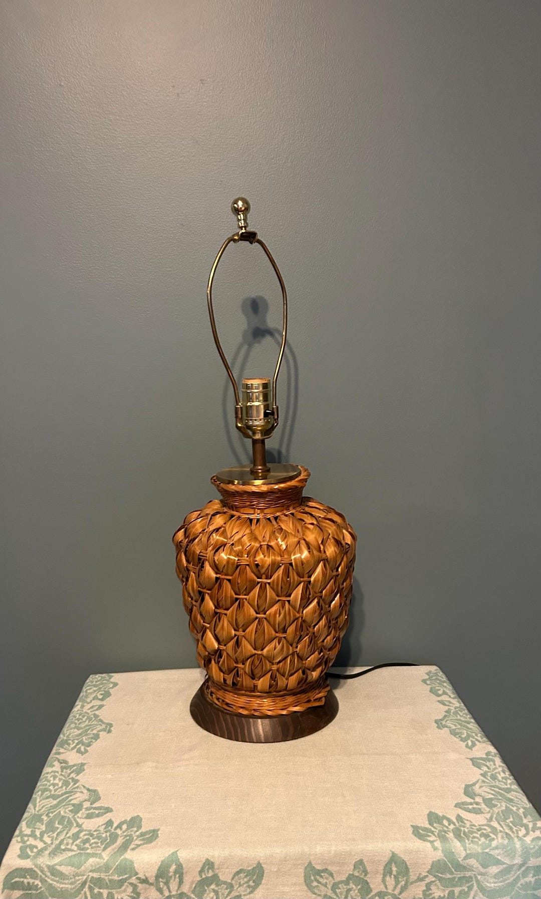 Vintage Rattan Basket Weave Lamp With Wood Base and Brass Fittings - Etsy
