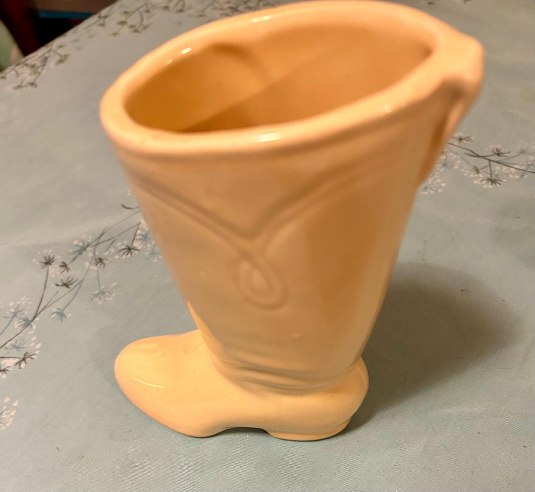 Vintage Shawnee Art Pottery Yellow Boot Vase Planter Riding or Military ...