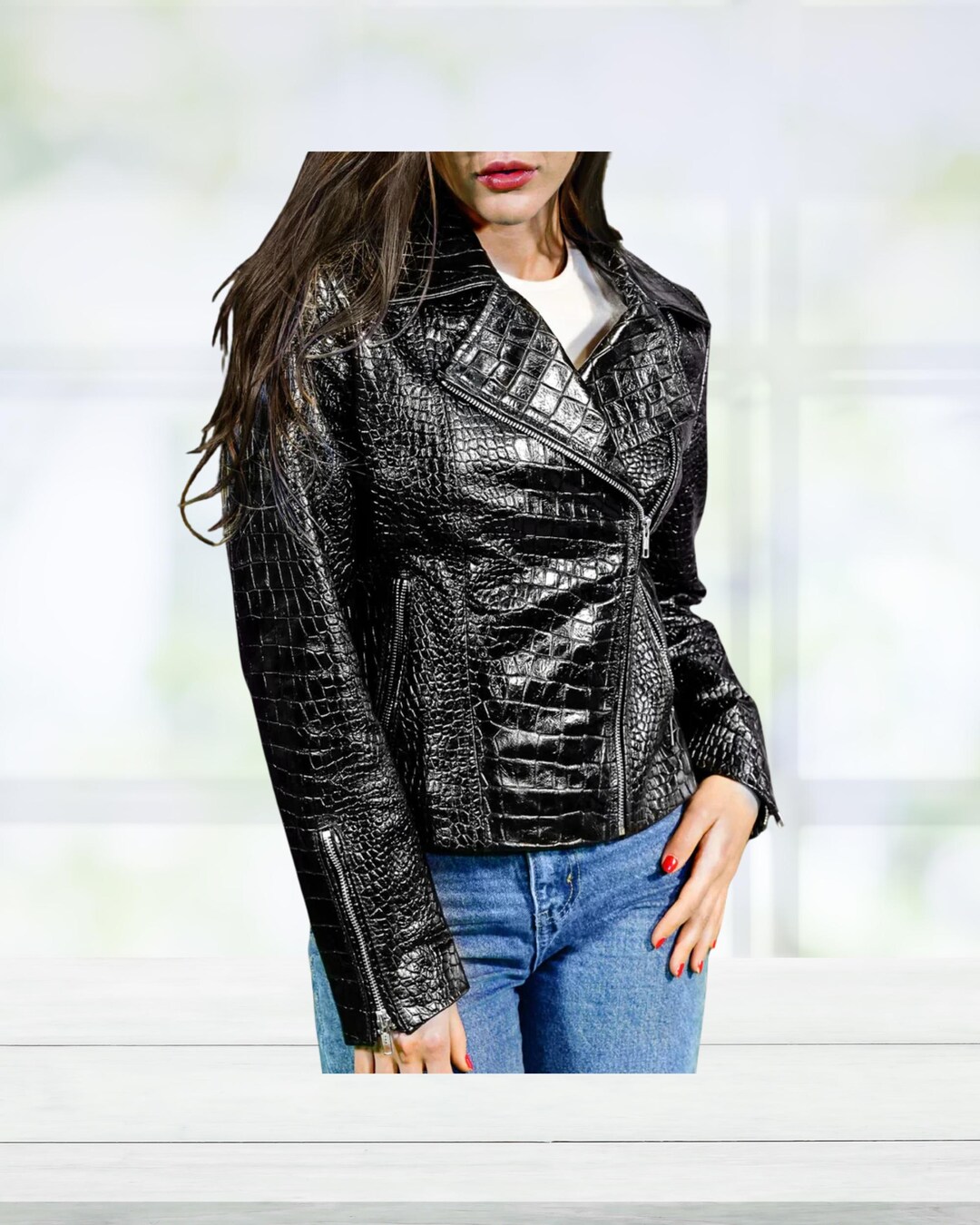 Custom Handmade Black Alligator / Corocodile Premium Skin Biker Jacket ...