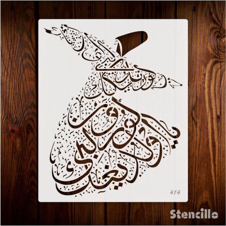 Whirling Dervish Rumi Calligraphy Stencil - Islamic Art Stencil for ...