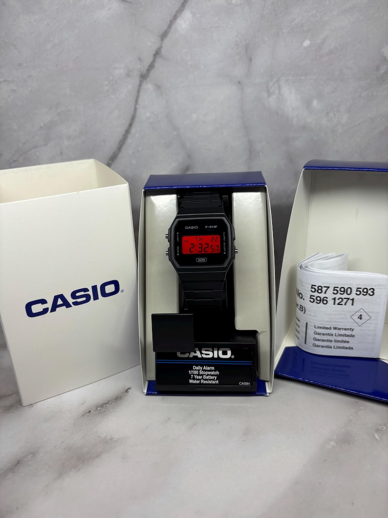 Custom Black Casio F91W Red Screen Mod - Etsy