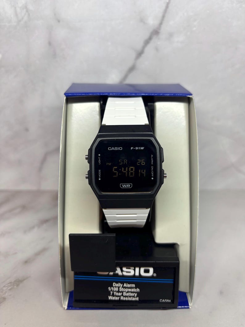 Custom Black Casio F91W Inverted Screen Mod & White Strap - Etsy