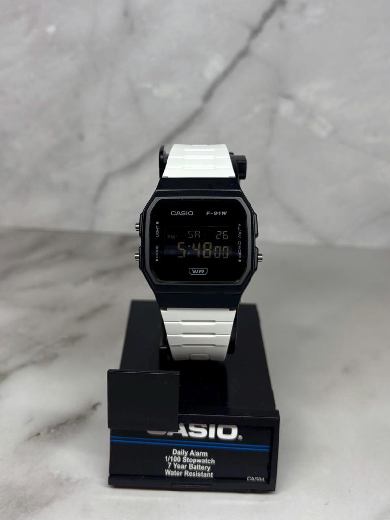 Custom Black Casio F91W Inverted Screen Mod & White Strap - Etsy