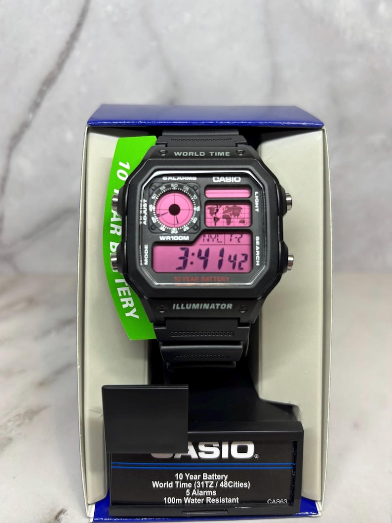 Custom Black Casio AE1200WH Pink Screen Mod - Etsy