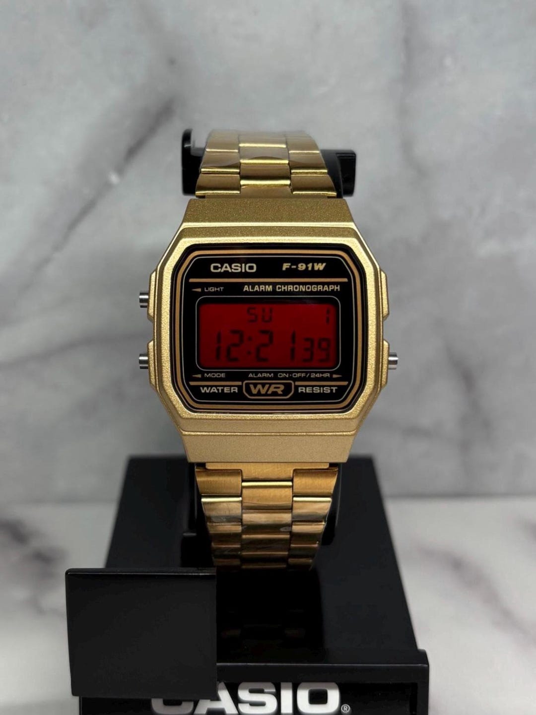 Gold Casio F-91W With Gold Strap, Red Screen, White LED - Etsy