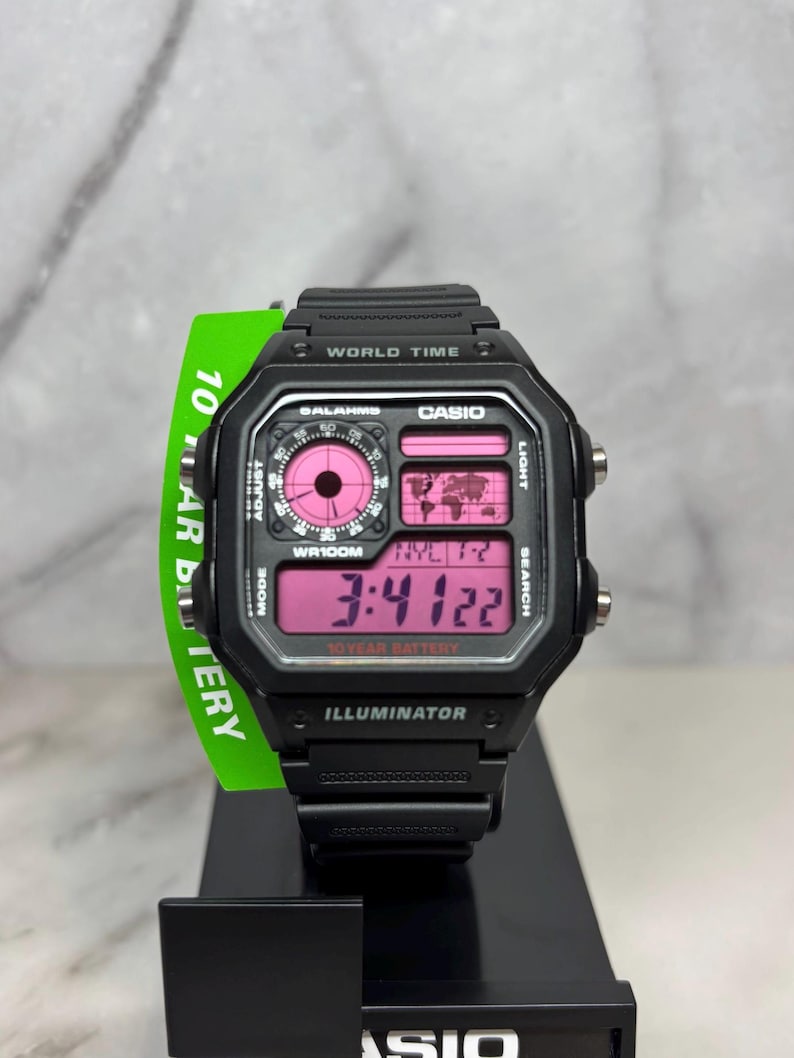 Custom Black Casio AE1200WH Pink Screen Mod - Etsy