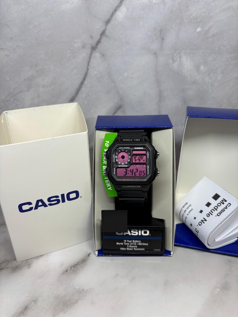 Custom Black Casio AE1200WH Pink Screen Mod - Etsy