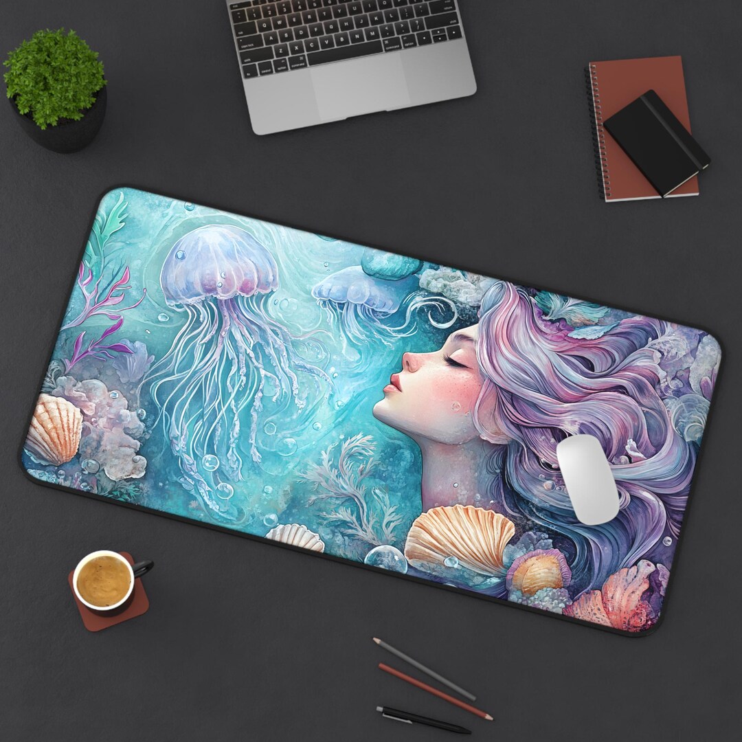 Mermaid Desk Mat, Ocean Neoprene Mousepad, Beach Lover Gift - Etsy