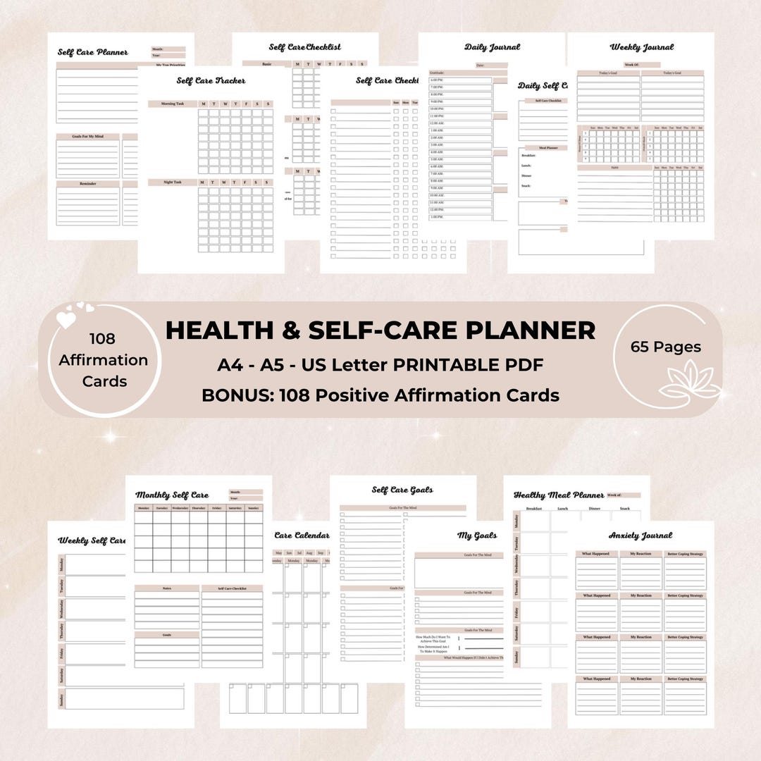 Editable Self-care & Wellness Planner Digital Journal Habit Mood ...