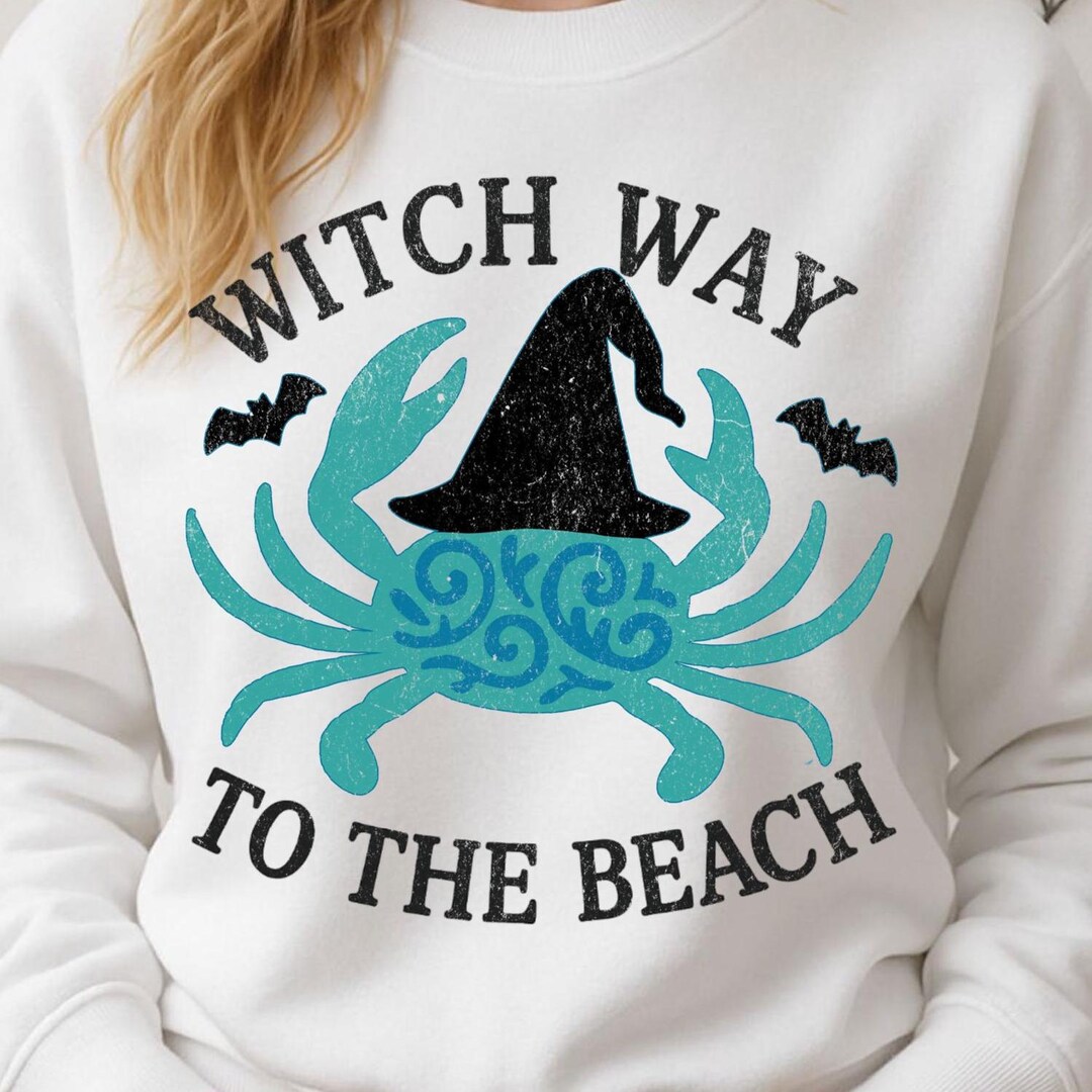 Witch Way to the Beach PNG – Rustic Halloween Crab With Witch Hat ...