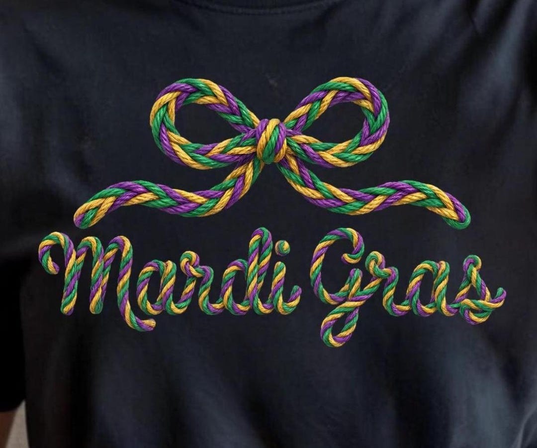 Mardi Gras Coquette Bow PNG | Faux Embroidery Rope Design | Vintage ...