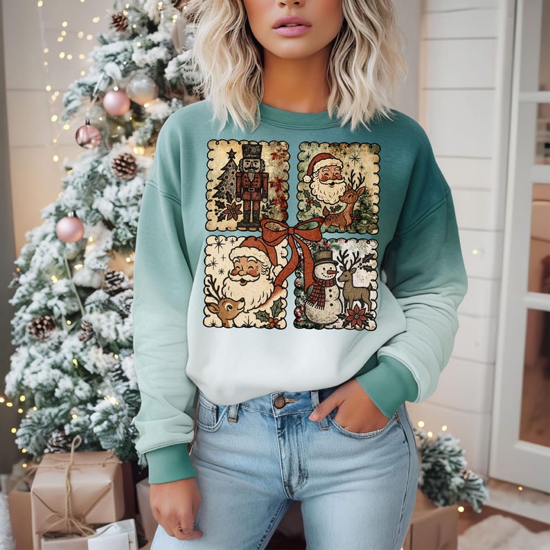 Vintage Christmas PNG Collage | Retro Santa, Reindeer, Nutcracker ...