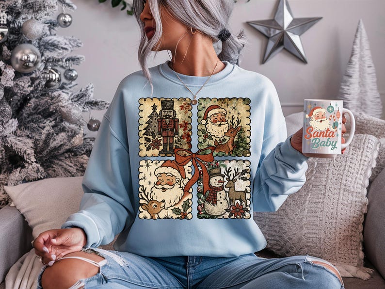 Vintage Christmas PNG Collage | Retro Santa, Reindeer, Nutcracker ...