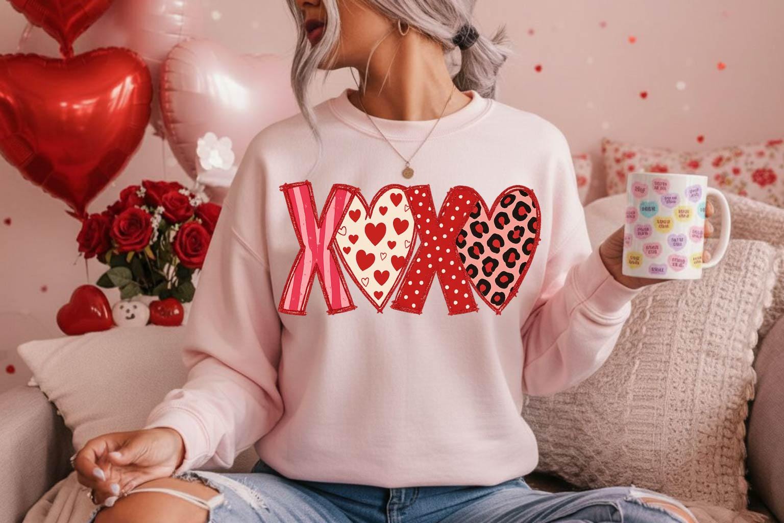 Preppy XOXO Valentine’s Day PNG • Cute Hearts & Leopard Print Png ...