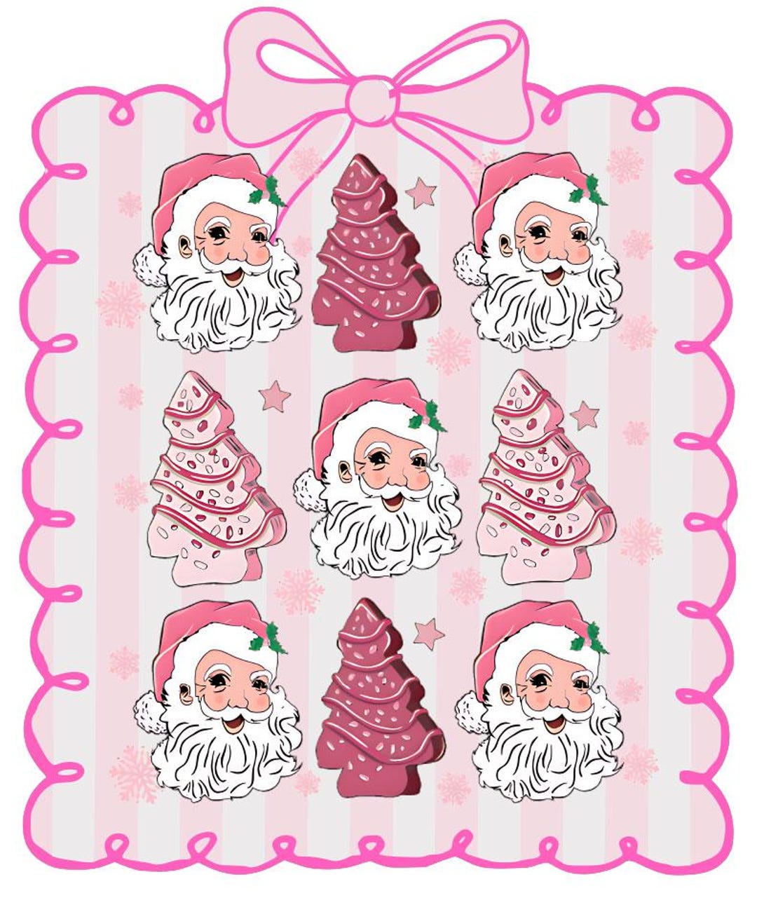 Pink Christmas PNG: Santa, Tree Cakes, Preppy Holiday Design (digital ...