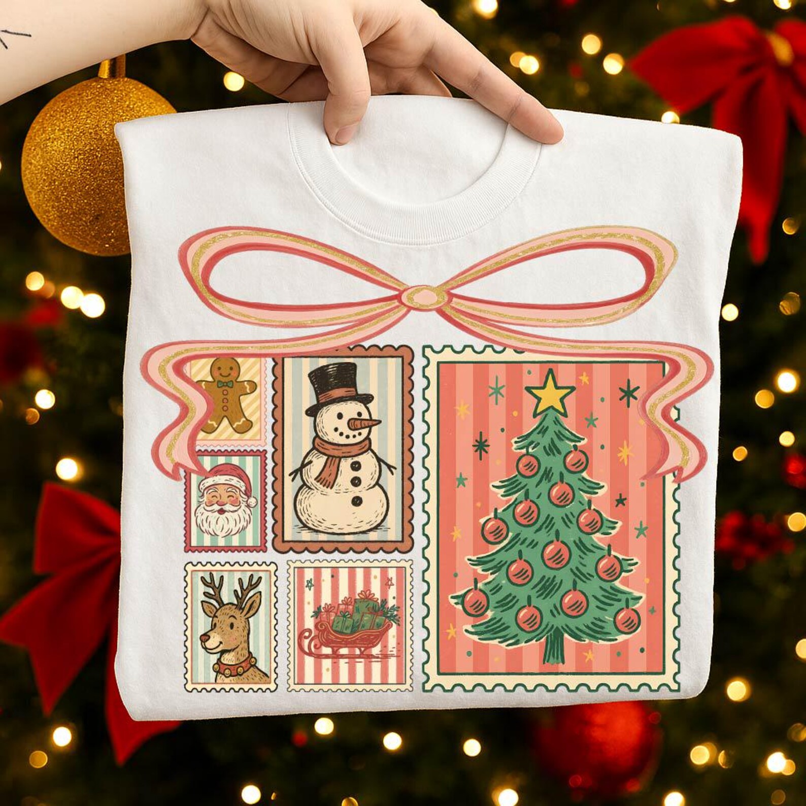 Preppy Christmas Postage Stamp Collage PNG | Vintage Glitter Coquette ...