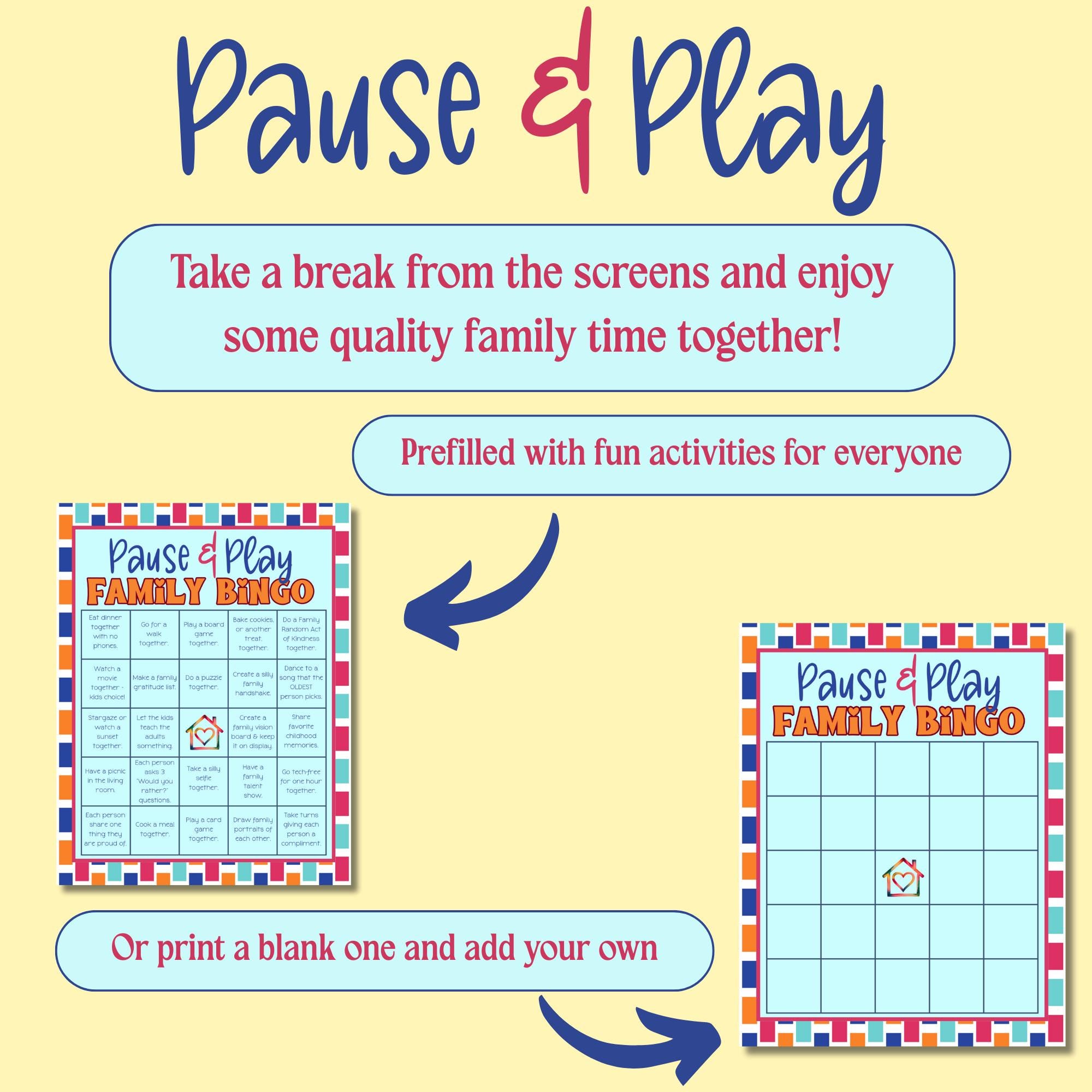 Pause & Play Family Bingo Game Printable | 30-day Challenge for ...