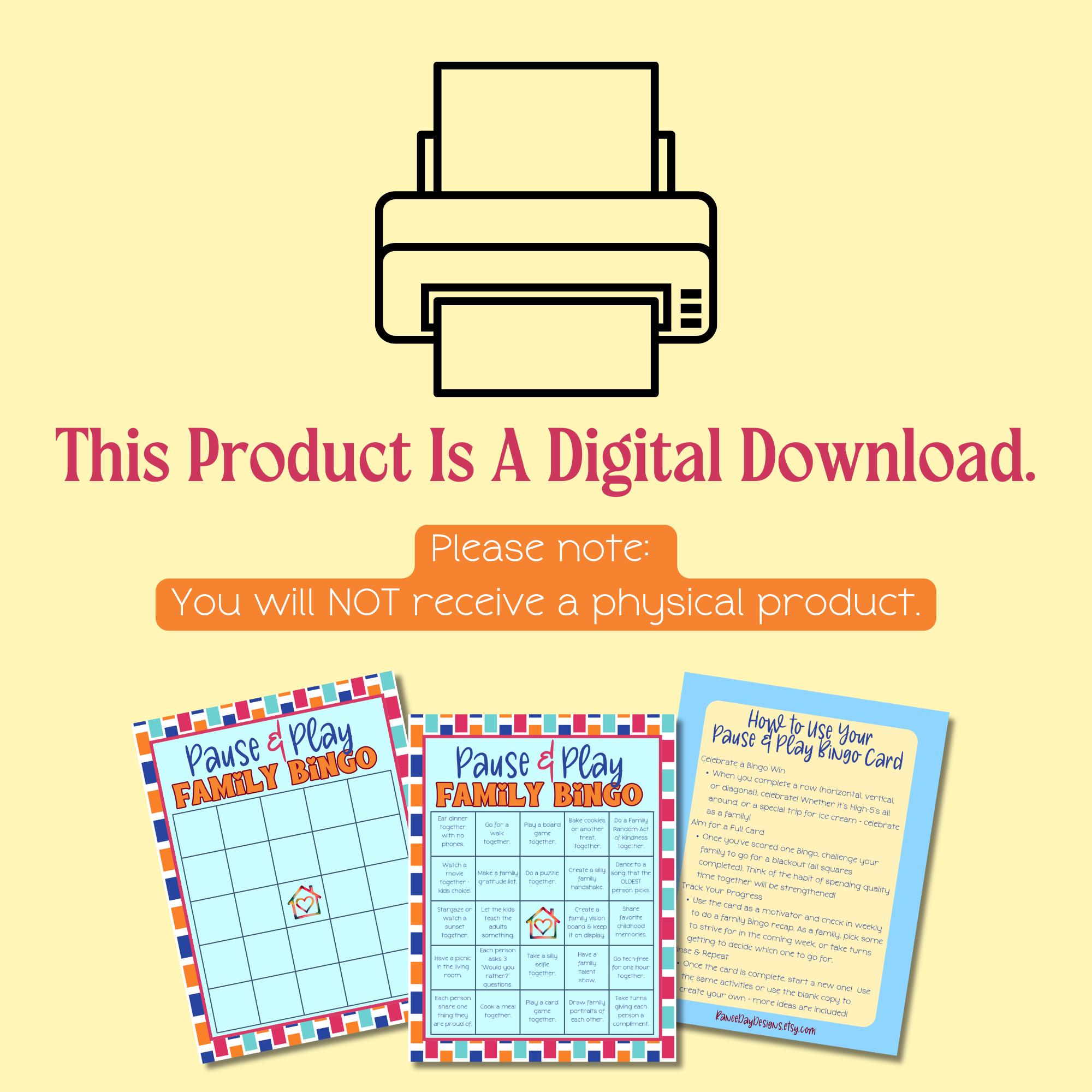 Pause & Play Family Bingo Game Printable | 30-day Challenge for ...