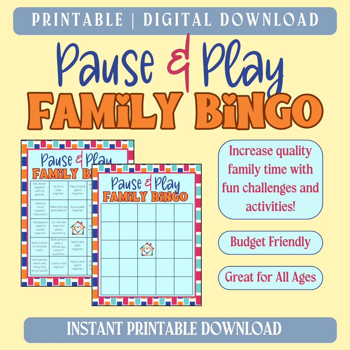 Pause & Play Family Bingo Game Printable | 30-day Challenge for ...