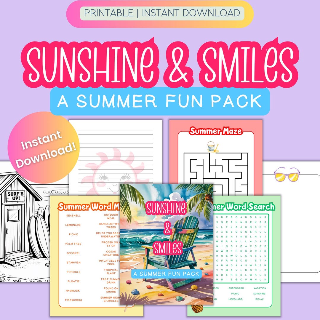 Printable Summer Activity Pack for Kids: Mazes, Coloring, Word Games ...
