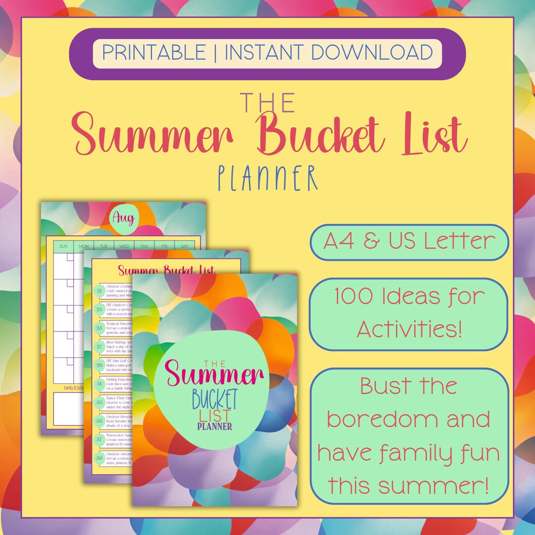 Summer Bucket List Planner Printable | 100 Outdoor Family Activities ...