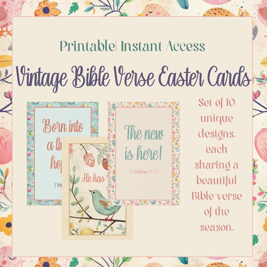 Vintage Easter Scripture Cards: Printable Christian Decor (digital ...