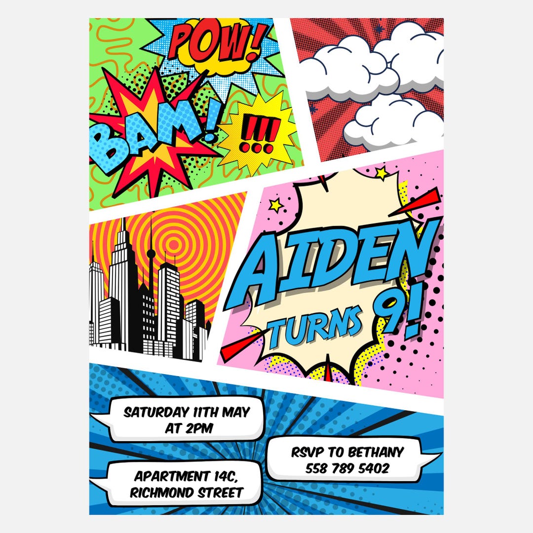 Editable Comic Book-themed Birthday Party Invitations - Etsy