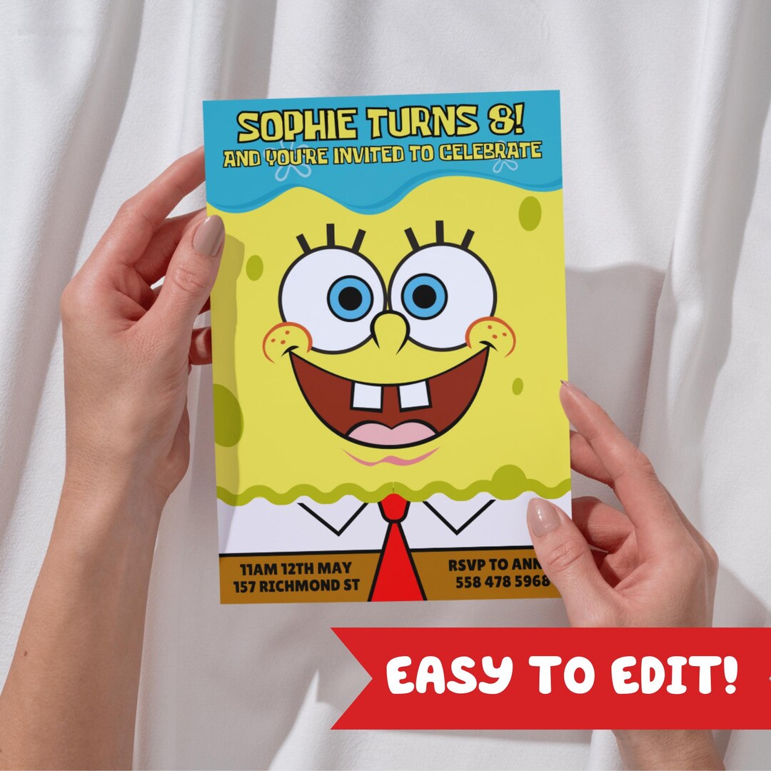 Editable and Personalized Spongebob Themed Birthday Party Invitations ...