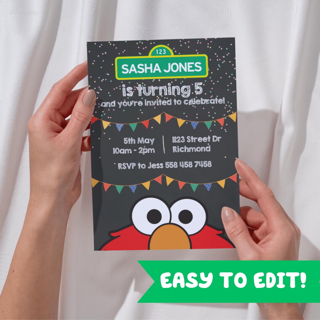 Editable Personalized Elmo Sesame Street -themed Birthday Party ...