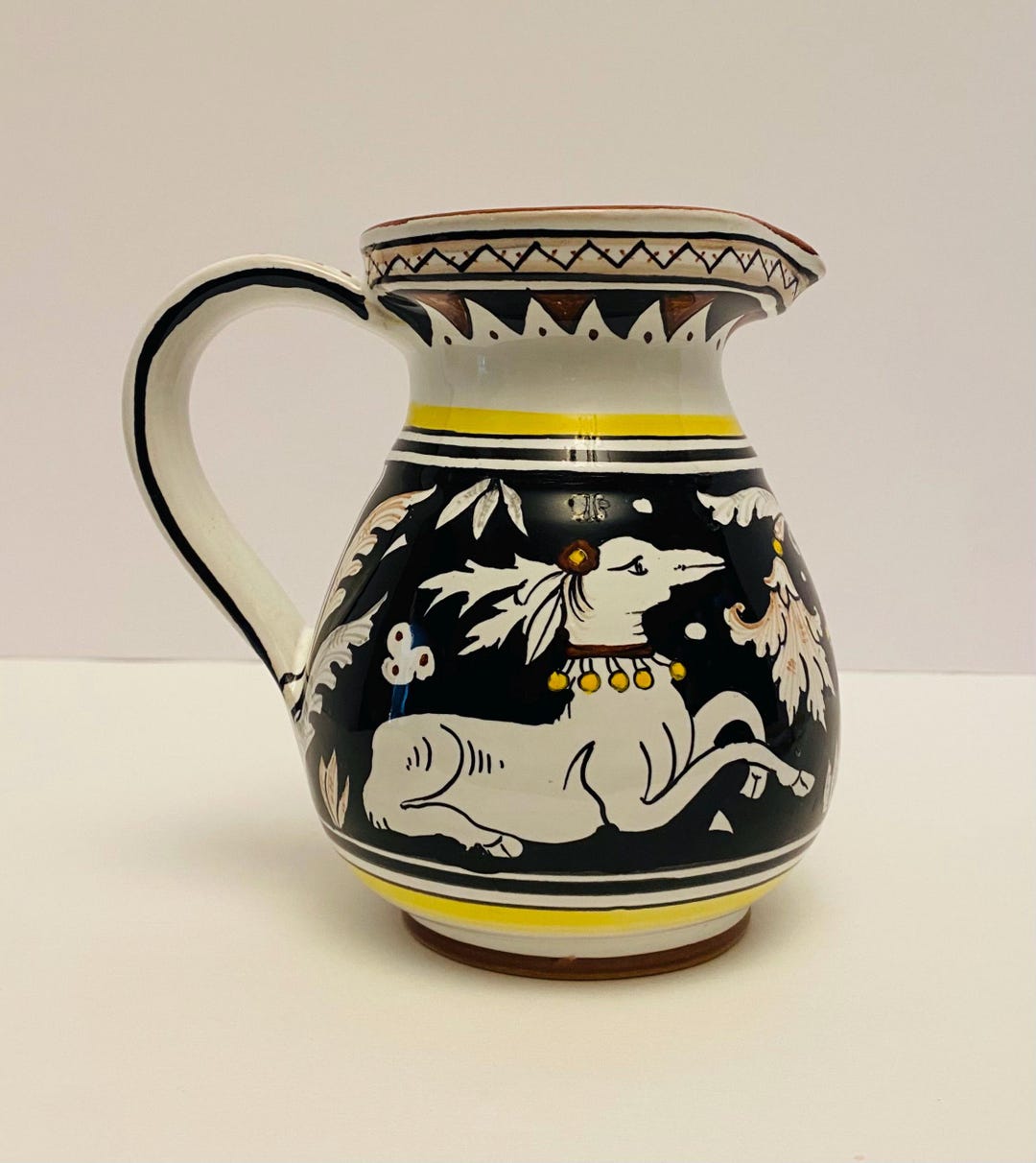 Vintage Italian Siena Art Pottery Resting Deer Stag 5.25” Tall Pitcher ...