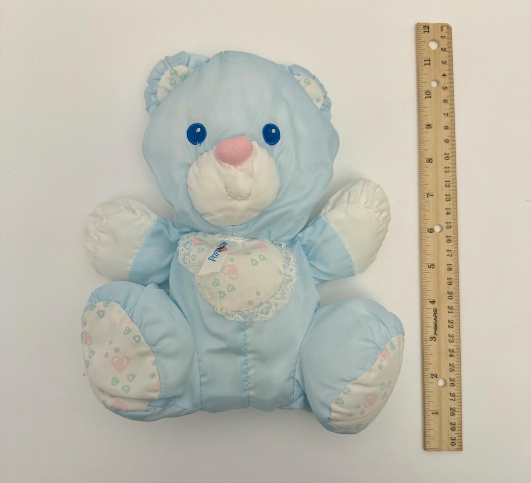 Vintage 1994 Puffalump Hearts Lace 9” Blue Teddy Bear Rattle Fisher ...