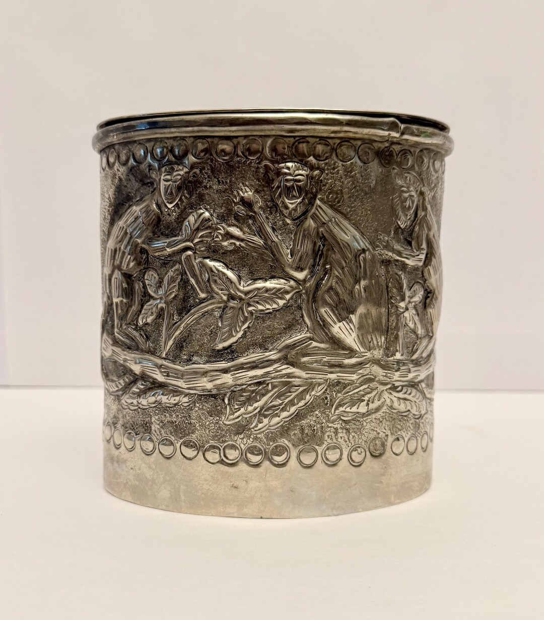 Vintage Silver Plated Repousse Monkey Embossed Tea Caddy Canister W/lid ...