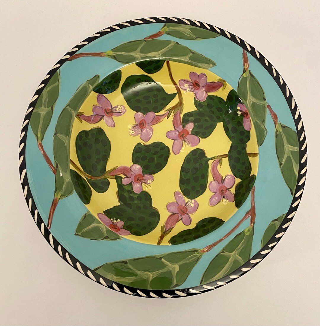 Vintage 1990 Droll Designs USA 12” Pink Violets Art Pottery Bowl (1 ...