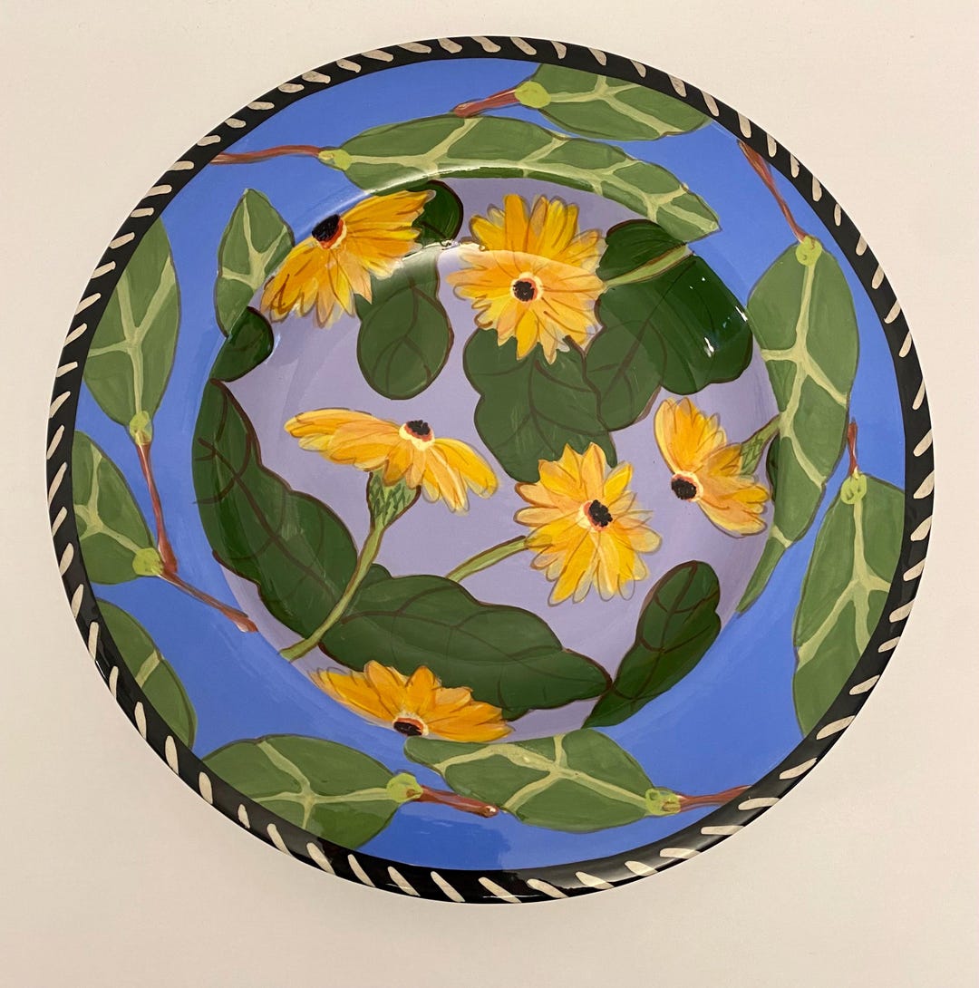 Vintage 1990 Droll Designs USA 12” Yellow Floral With Leaves Art ...