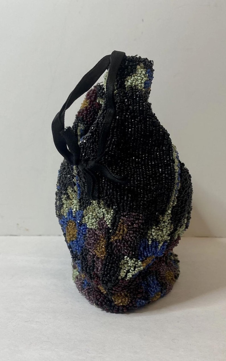Antique Micro Beaded Victorian Multi Colored Floral Drawstring Handbag ...