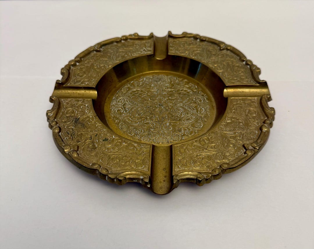 Vintage Brass Ashtray With Intricate Embossed Designs Numbered India (A ...