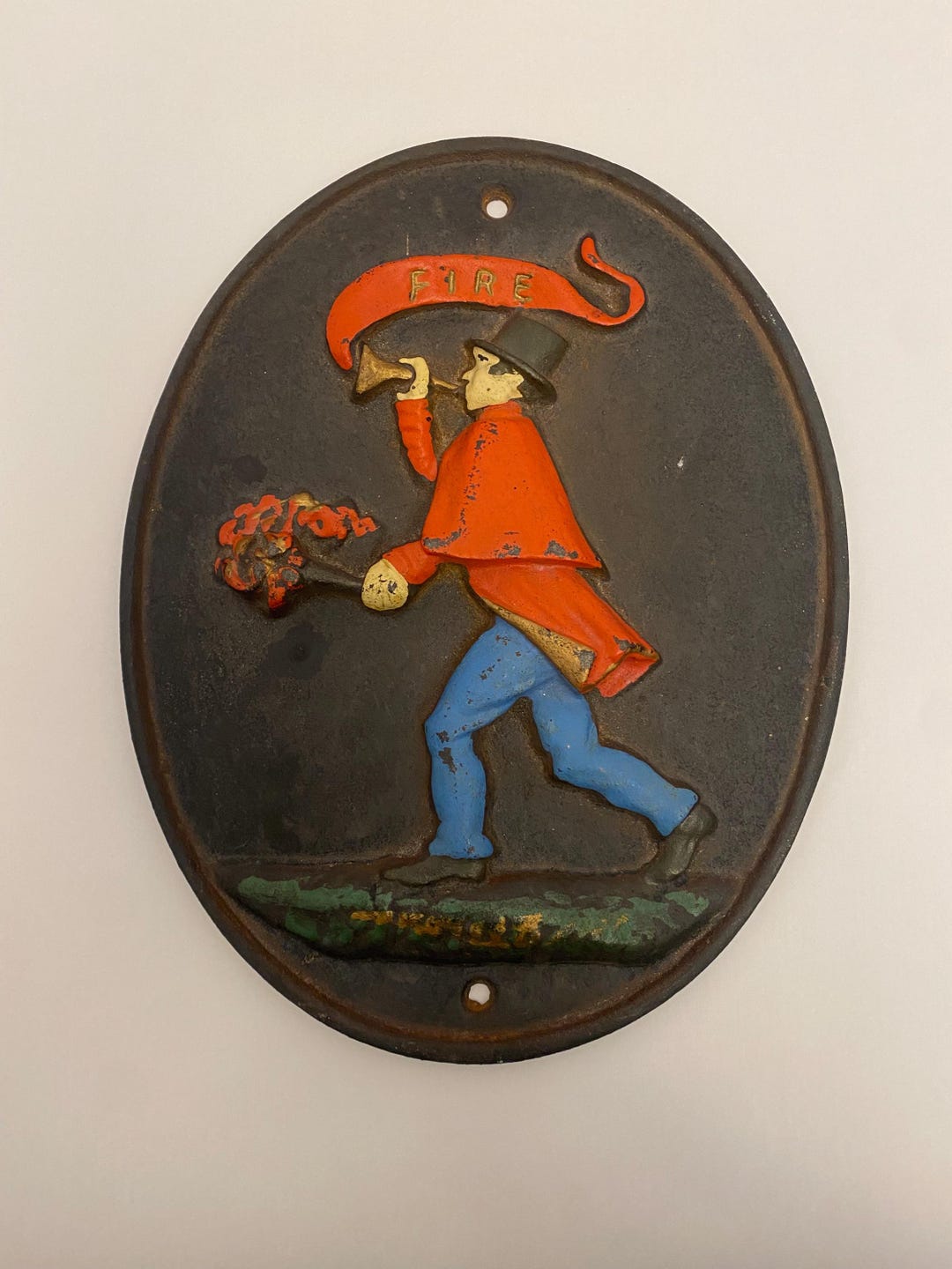 Vintage Cast Iron Fire Wall Plaque Fire House Fireman Sounding Alarm ST ...