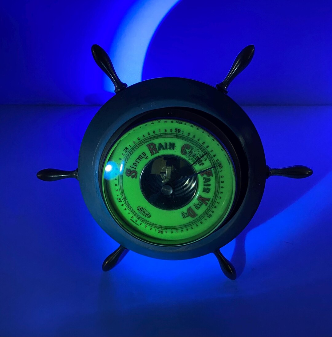 Vintage Wood and Metal 7.5” Tall Stellar Barometer Ship Wheel Germany ...