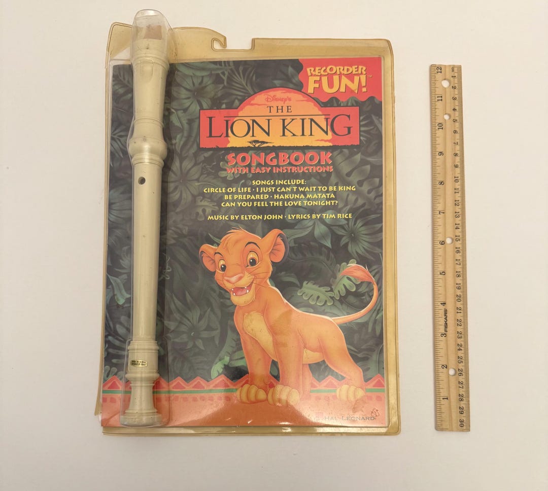 Vintage 1994 Hal Leonard Lion King Recorder Fun Song Book W/flute (E-1 ...