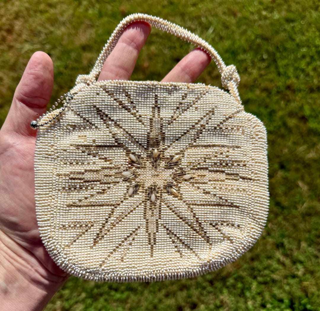 Vintage 1940’s Czechoslovakia Ivory-toned Beaded Evening Bag Purse With ...