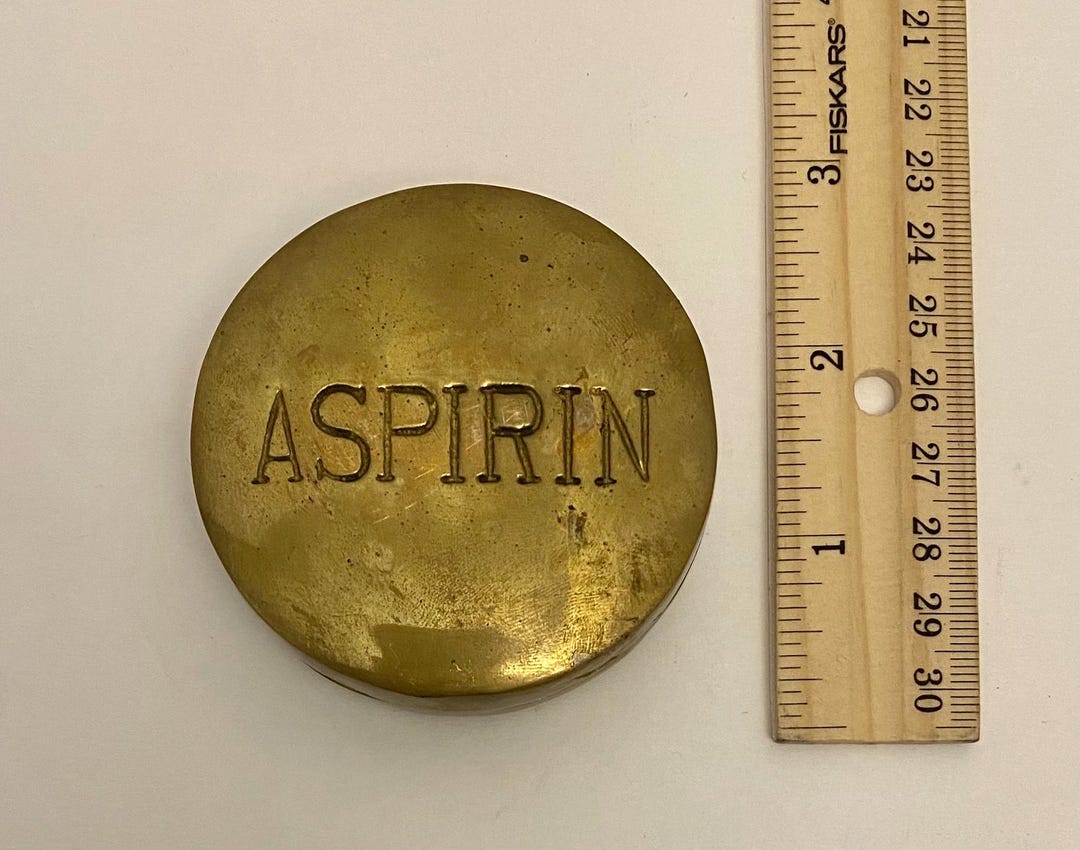 Vintage Aspirin Brass Tin Holder Pill Box MCM Medical Display Unique ...