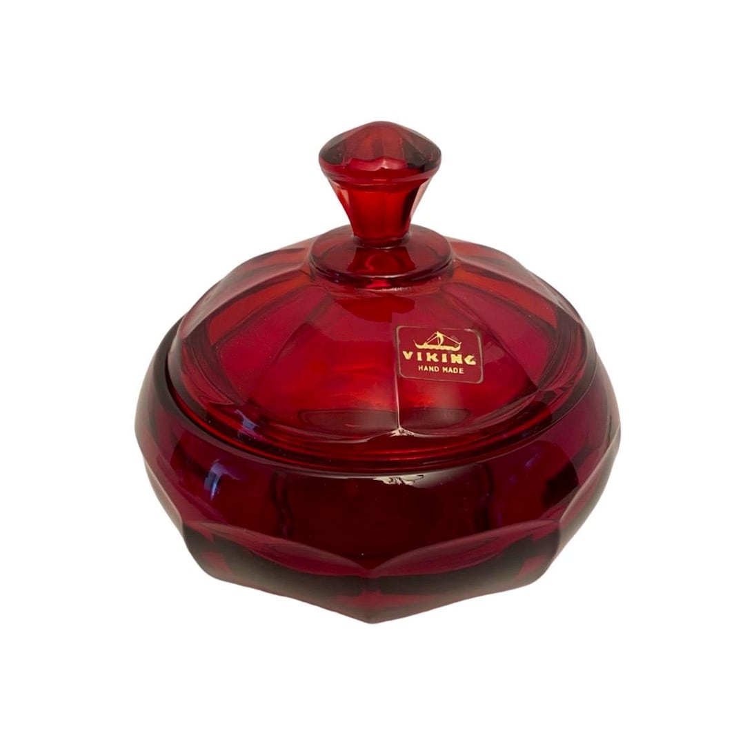 Mid Century Viking Glass Ruby Red Georgian Candy Dish and Lid EUC. - Etsy