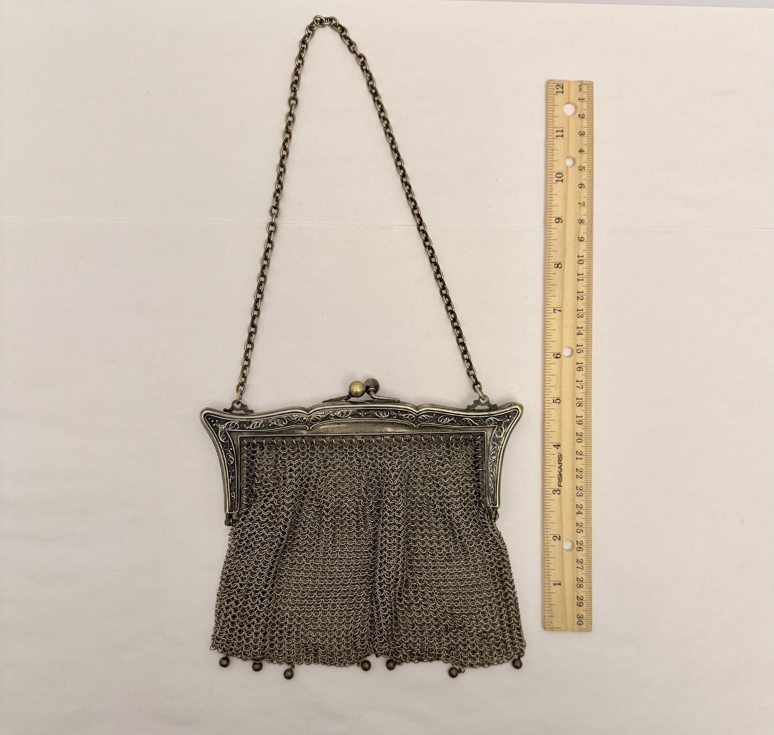Antique German Silver Mesh Purse Art Nouveau Chainmail Evening Bag 1910 ...